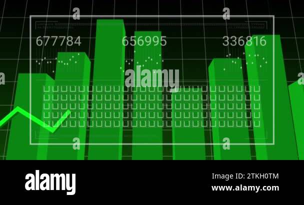 Animation of graphs, changing numbers, loading bar, squares over grid pattern and graphs ...