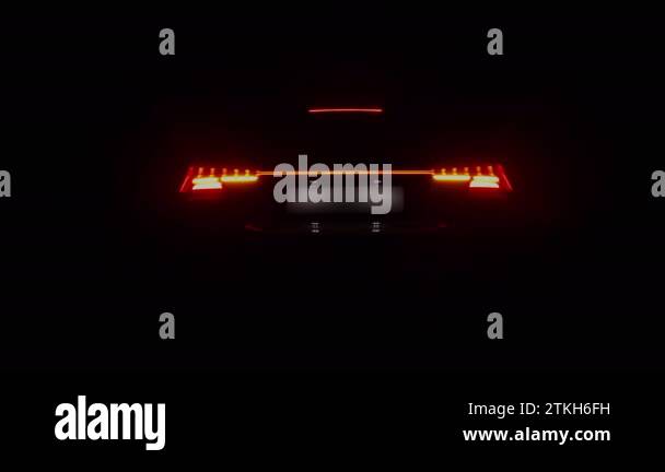 Switching of car LED headlights in night. New modern car headlamp. Car with Headlight Flashing ...