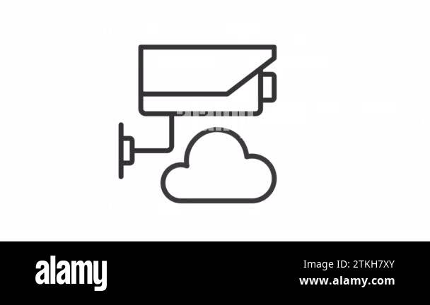 Animated cctv linear icon. Wireless connection. Upload records to cloud storage. Technology ...