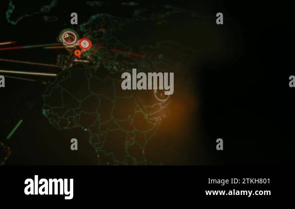 World map with different targets for cyber attack. Hacking and ...