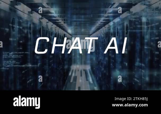 Animation of chat ai text and computer language over bars on data ...