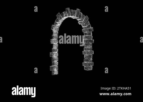 3d Stone Arch Rotates On Black Bg Object Dissolved White Flickering Particles 60 Fps Business