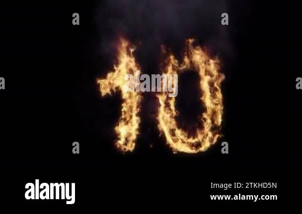 Number ten on fire - fire VFX element - 4K Pro Res with alpha pass ...