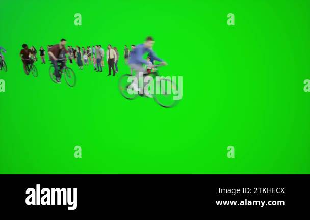 3D animation of cycling race people cheering the race on green screen ...