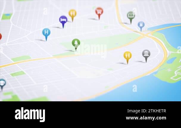 Smartphone App Map With Shopping Pins/ 4k animation of an app screen of ...