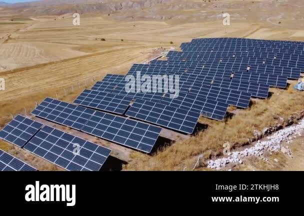 Solar panel rows aerial view. Photovoltaic panels farm from sky ...