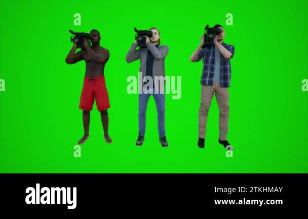3D animation of three cameramen filming on the coasts of Europe Africa ...