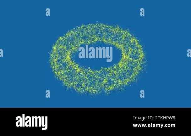 3D yellow ring of small moving particles rotates along three axes ...