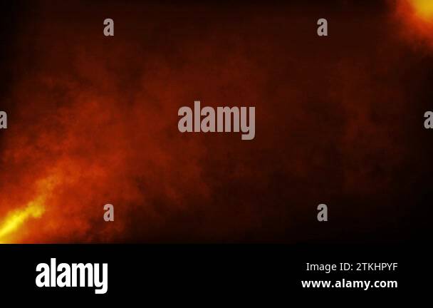 Abstract loop orange fire particles with smoke cloud flare explod flow ...