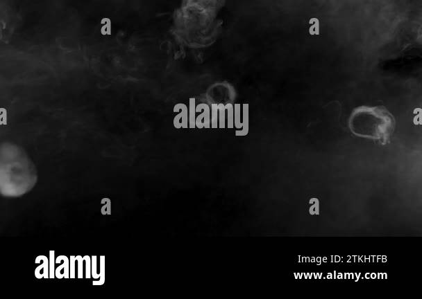 White natural steam, fog, rings of smoke effect on solid black ...
