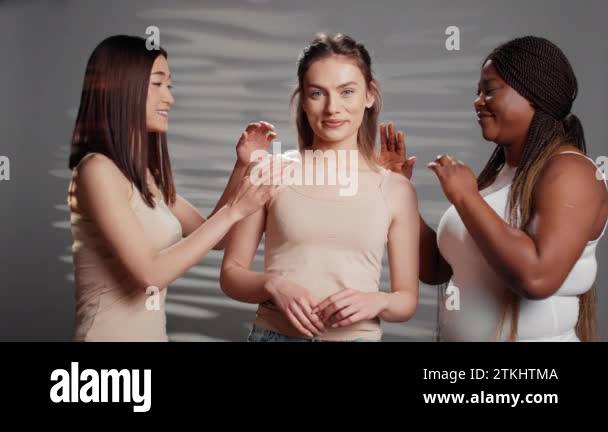 Group of diverse ladies in body positivity campaign, curvy and skinny ...