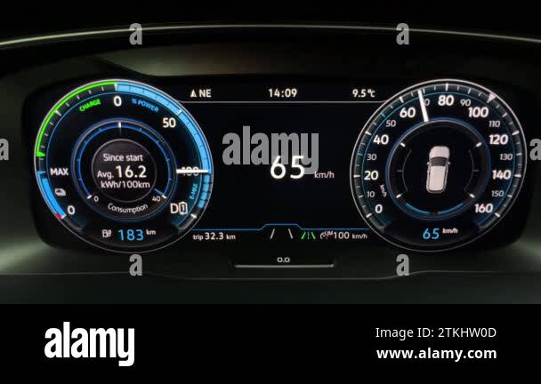 Electric car speedometer reaching speed extremely fast driving ...