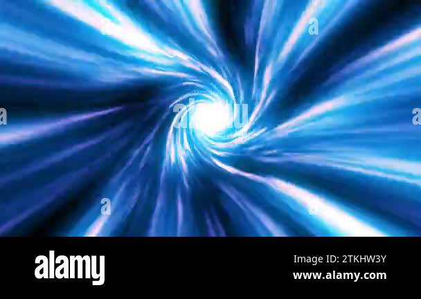 Futuristic cosmic hypertunnel. Speed of digital lights, blue neon glowing rays in motion in ...
