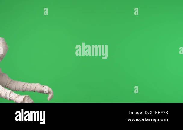 Green screen isolated chroma key video capturing a mummy staggering ...