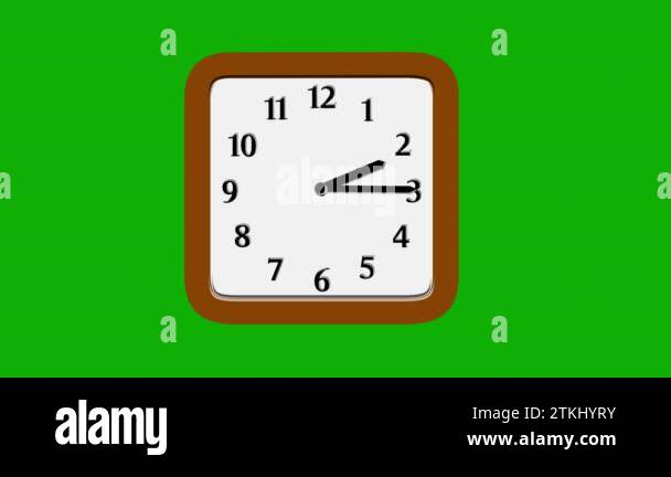 Speed running clock with 12 hours time on green screen background Stock ...
