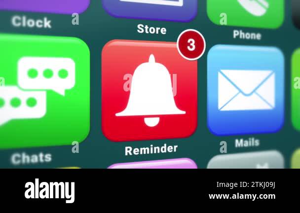 Video animation of a smartphone screen. In focus a reminder app with ...
