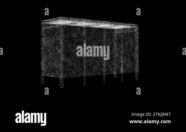 3d Bus Stop Rotates On Black Bg Object Dissolved White Flickering Particles 60 Fps Business