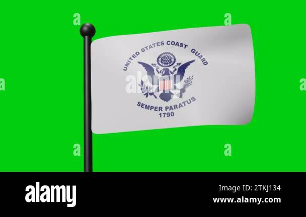 US Coast Guard Flag Waving in Slow Motion on the green background. 3D ...