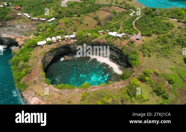 Tourist must visit Broken beach in Bali Island Indonesia. Aerial view ...