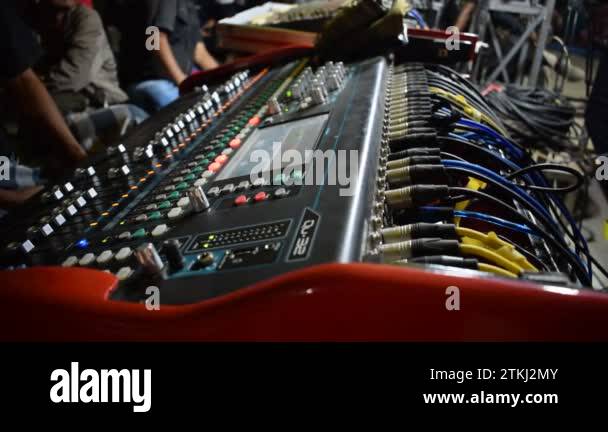 working of Sound wave digital equalizer on sound mixer screen Stock ...