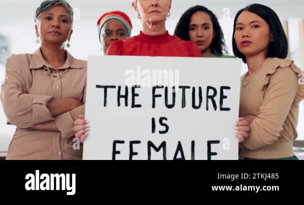 Protest poster, serious and women together for gender equality, women ...