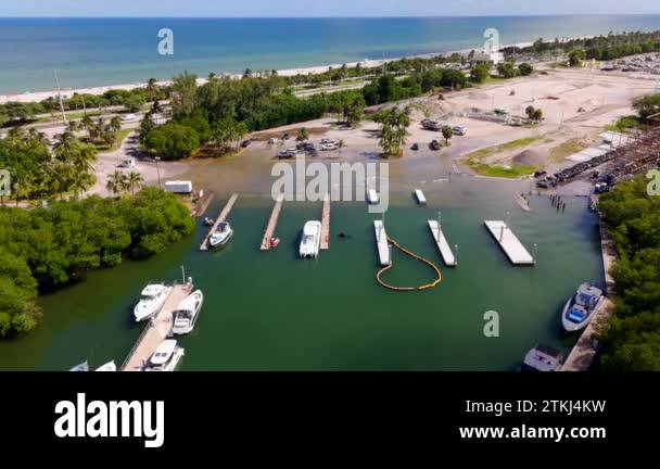 Aerial video Miami Beach extreme flooding at Haulover Marina boat ramp ...