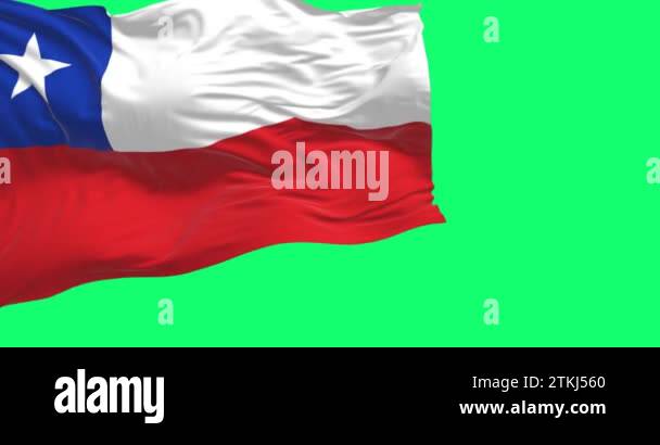 Chile national flag fluttering on a green background. Red and white ...