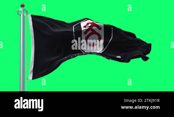 London, UK, aug 15 2023: flag of Fulham Football Club waving isolated ...
