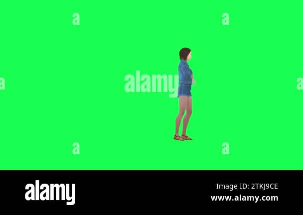 3d animated girl in jeans break dancing left angle green screen 3d ...