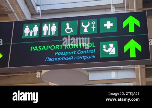 Directional arrow showing international departure flights and passport ...