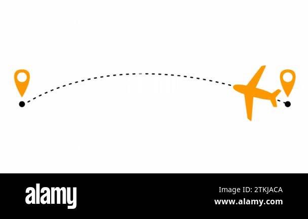 Animated orange the plane flies along a trajectory. Concept of airplane ...