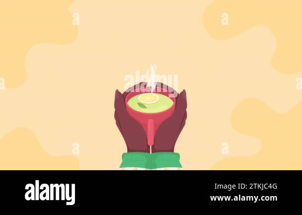 Animated healthy tea for wintertime. Hygge holiday party. Warming up ...