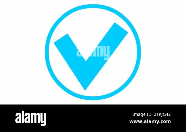 Animated blue check mark in circle appears. Flat vector illustration ...