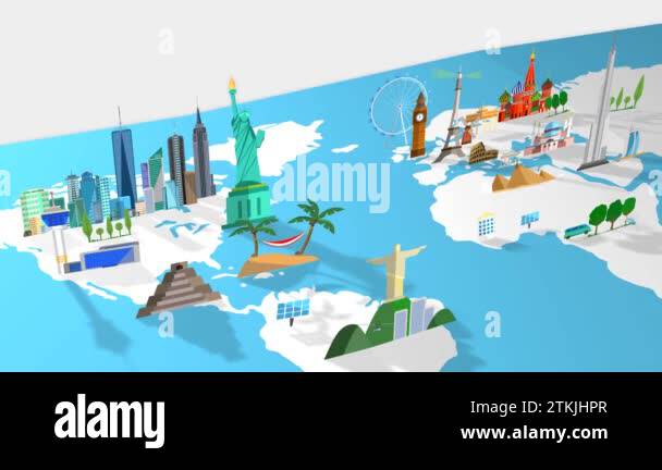 2d flat design motion graphics with famous international world ...