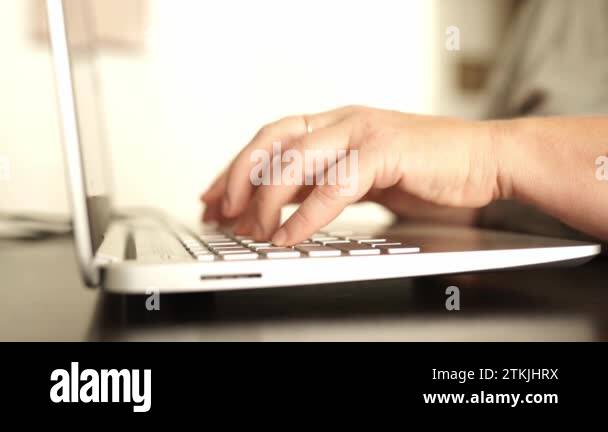 typing with all fingers on keyboard, touch typing method. Female hands ...