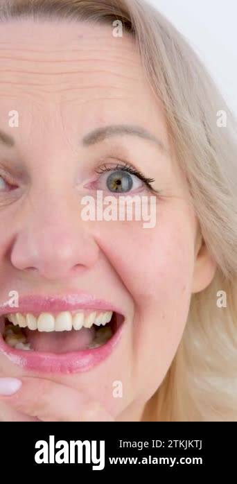 Surprised girl face. Close up of shocked woman face expression. Wow ...