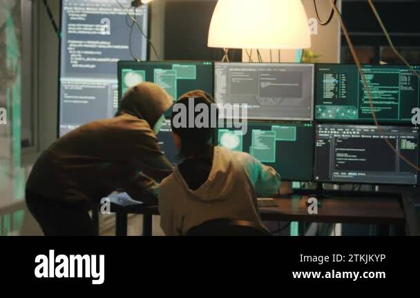 Team Of Hackers Working On Breaking Computer System Using Phishing Concept To Steal Valuable