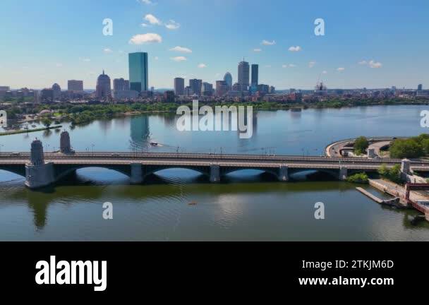 Longfellow Bridge aerial view that connects city of Cambridge and ...