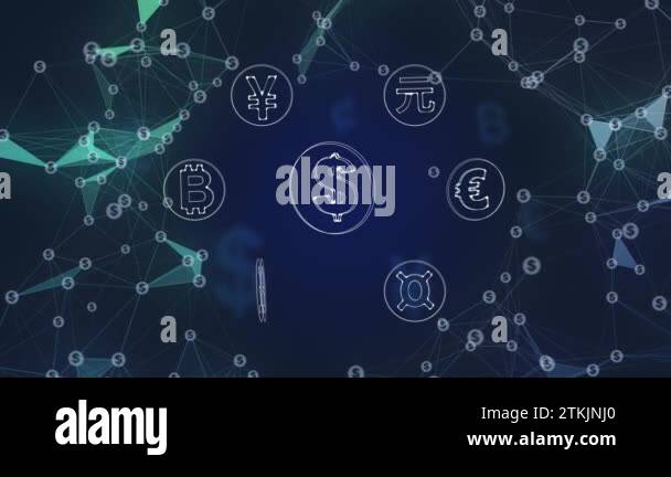 Symbols of world currencies. Dollar sign in the center. Rotating money ...