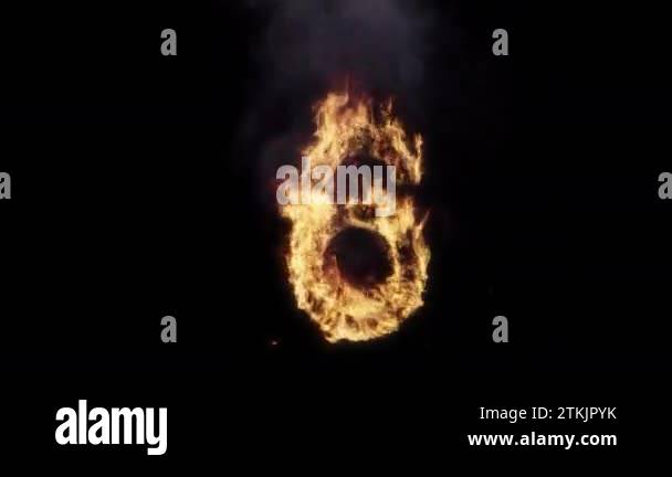 Number six on fire - fire VFX element - 4K Pro Res with alpha pass ...
