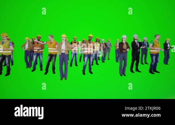 3D animation of the engineers' protests in the complex standing in the ...