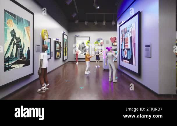 3D avatars with emotions icons looking at the NFT pictures in meta ...