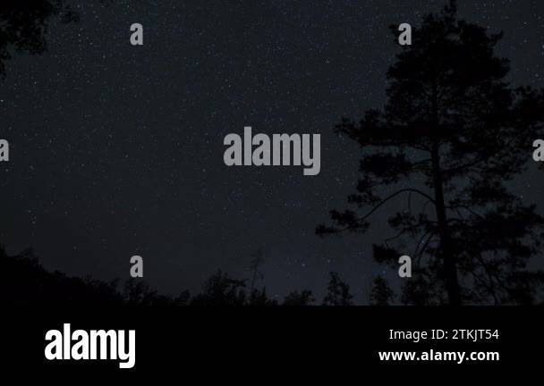 Timelapse of stars move around a polar star in night sky. Stars move ...