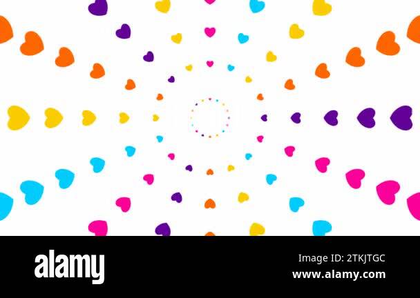 Animated increasing colorvful heart circles from the center. Looped video. Vector illustration ...