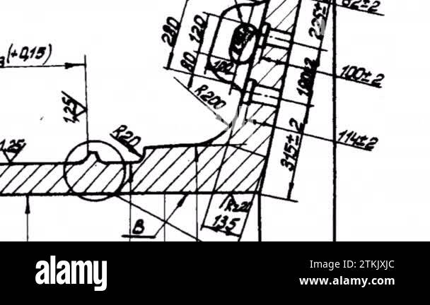 Drawing of technical detail in motion. Technical drawing. Mechanical ...