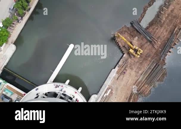 construction of a polder pump system building that connects the river ...