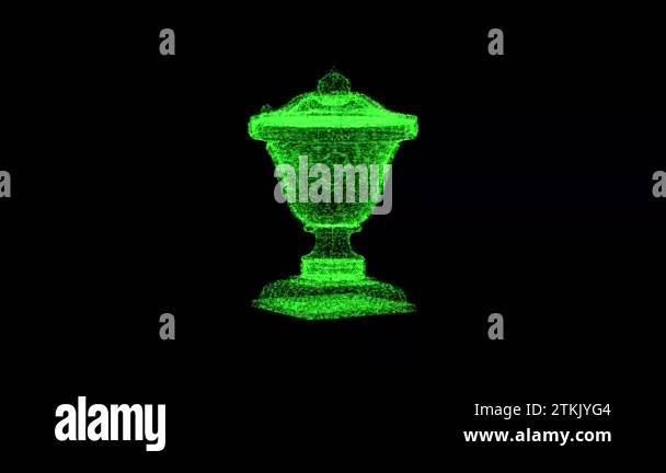 3d Green Ancient Bowl Rotates Black Background Object Consisting Of Flickering Particles 60 Fps