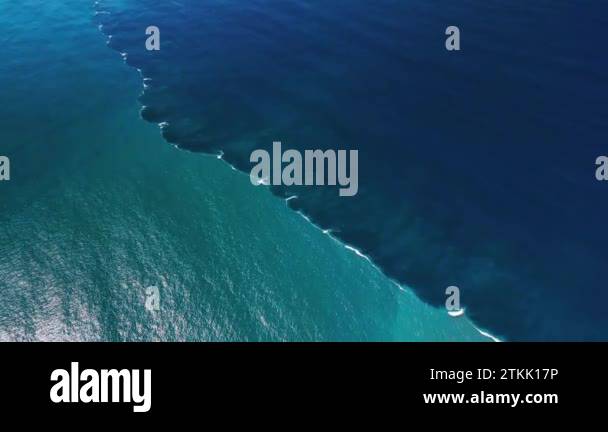 Boundary zone in the Atlantic Ocean. Aerial view of the dividing line ...