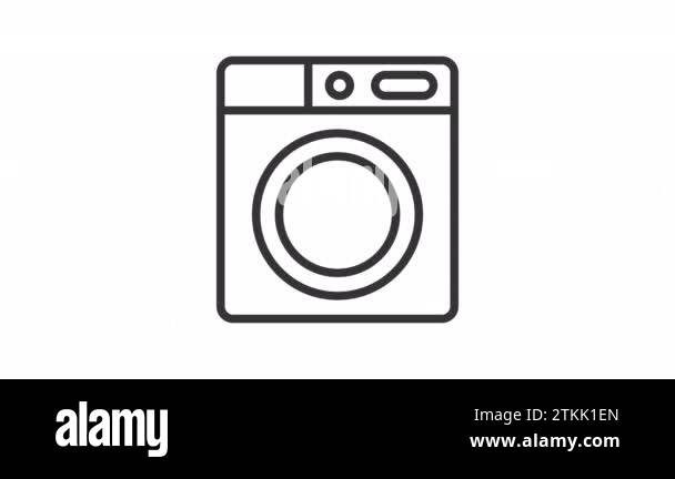 Animated washing machine linear icon. Wash laundry at home. Electric ...