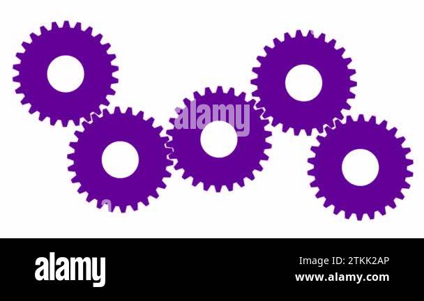 Animated violet gears spin. Looped video. Vector illustration isolated ...